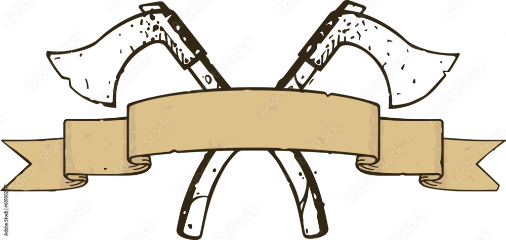 Parchment Banner with Crossed Throwing Axes Stock Vector | Adobe Stock