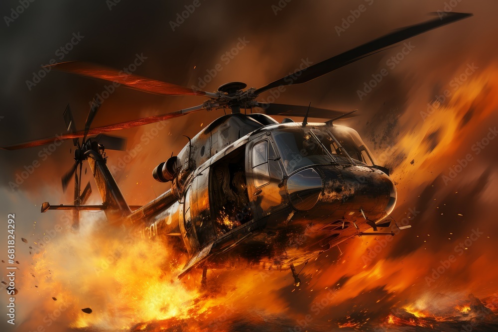 Devastating Helicopter crash war. Transport danger. Generate Ai Stock ...