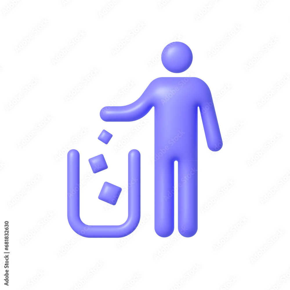 Trash sign 3d on white background. Tidy man symbol, do not litter icon ...