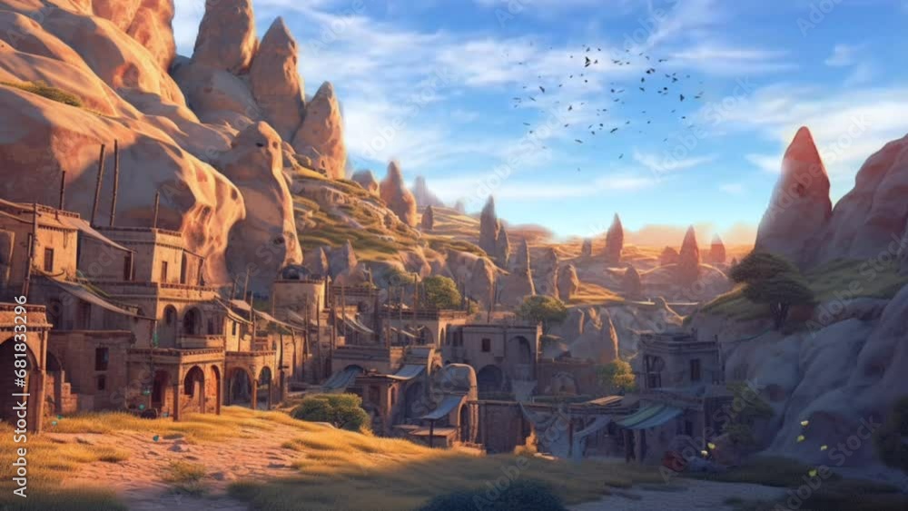 Beautiful scenery in a medieval town. seamless looping time-lapse ...