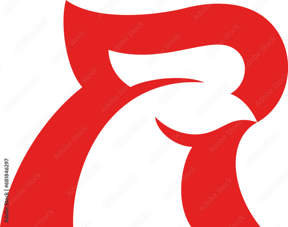 Letter R with Negative Space Shaped As Head of Rooster Stock Vector ...