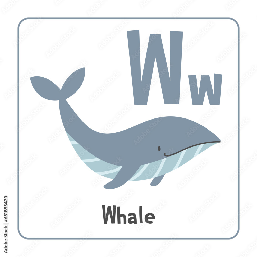 Whale clipart. Whale vector illustration cartoon flat style. Animals start with letter W. Animal ...