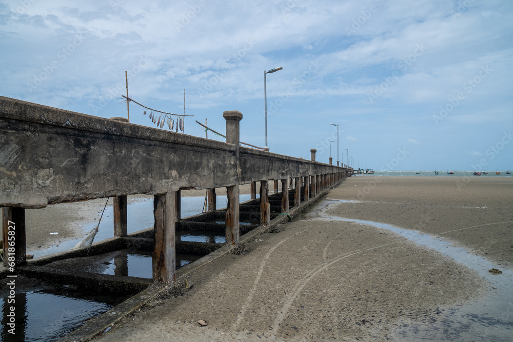 Pathway of a rural fisherman's wharf in Thailand in the morning. Stock ...
