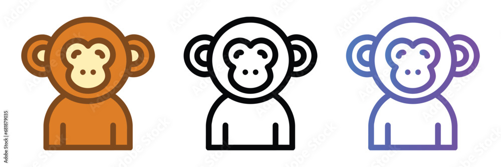 Three Monkeys icon set, minimalist, pictogram or logo, vector ...