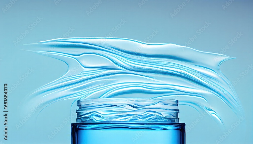 Transparent skin care product Blue gel cosmetic clear liquid copy space ...