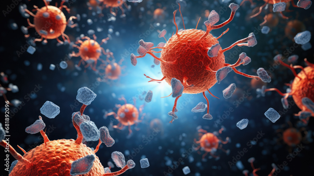 illustration of immune cells fighting germs in the human body Stock ...