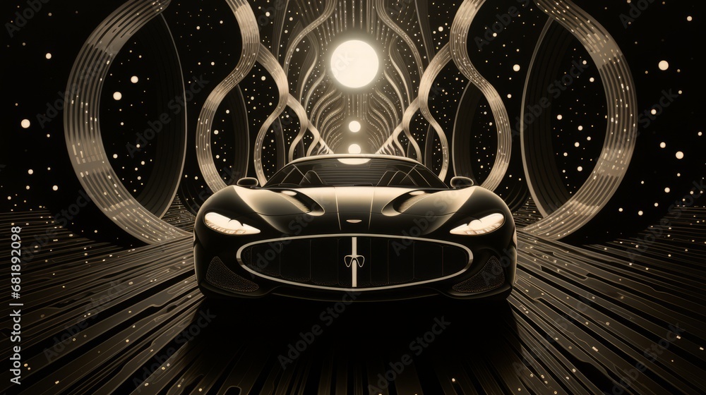 "Luminous Voyage" A sleek car journeys through an otherworldly tunnel ...