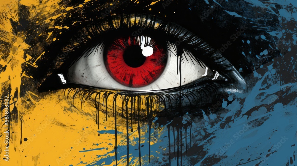 "Iris of Intent" A single eye with a striking red iris commands ...