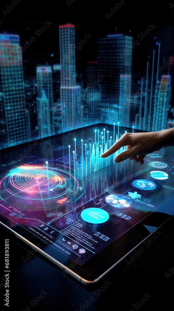 Futuristic 3D Presentation of Floating Finance Data Trends Chart in a ...