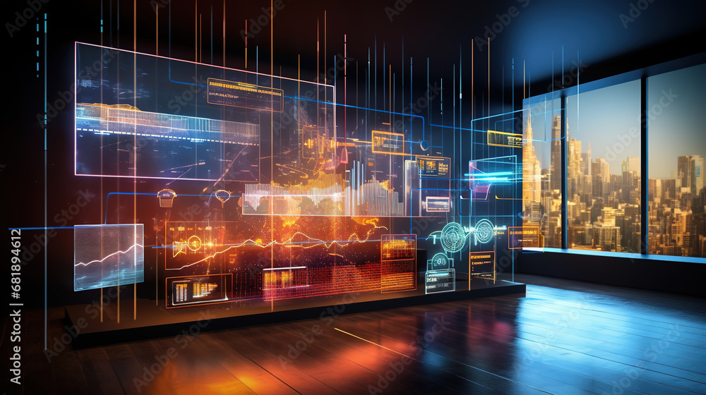 Futuristic 3D Presentation of Floating Finance Data Trends Chart, A ...