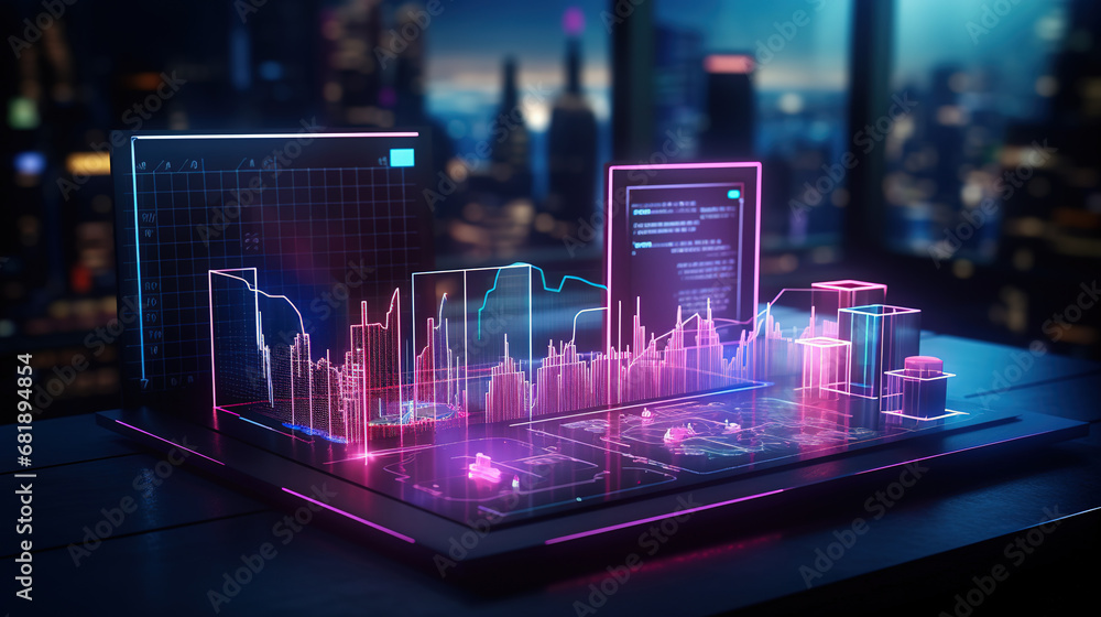 Futuristic 3D Presentation of Floating Finance Data Trends Chart, A Glimpse into the Future of ...