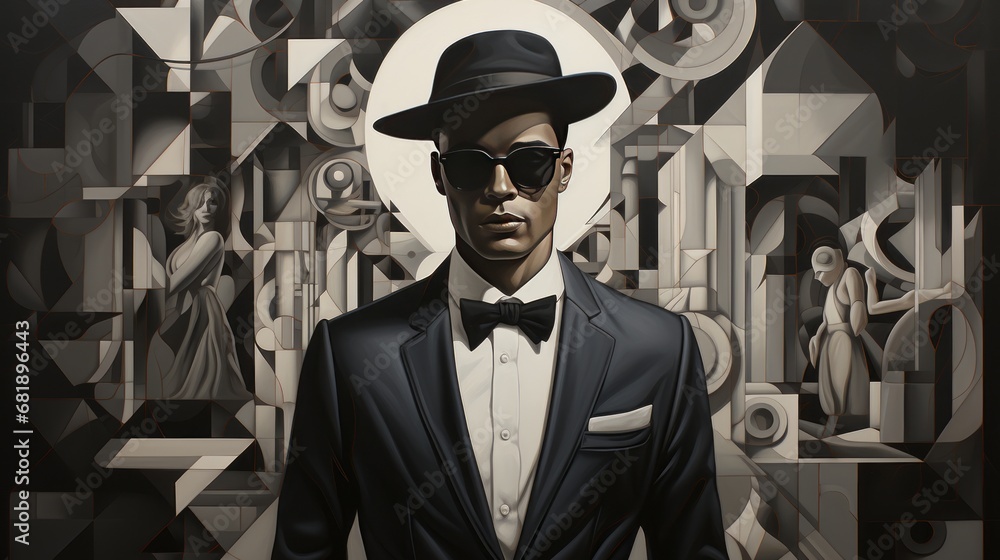 "Geometric Sophistication" The image presents a dapper figure in a ...