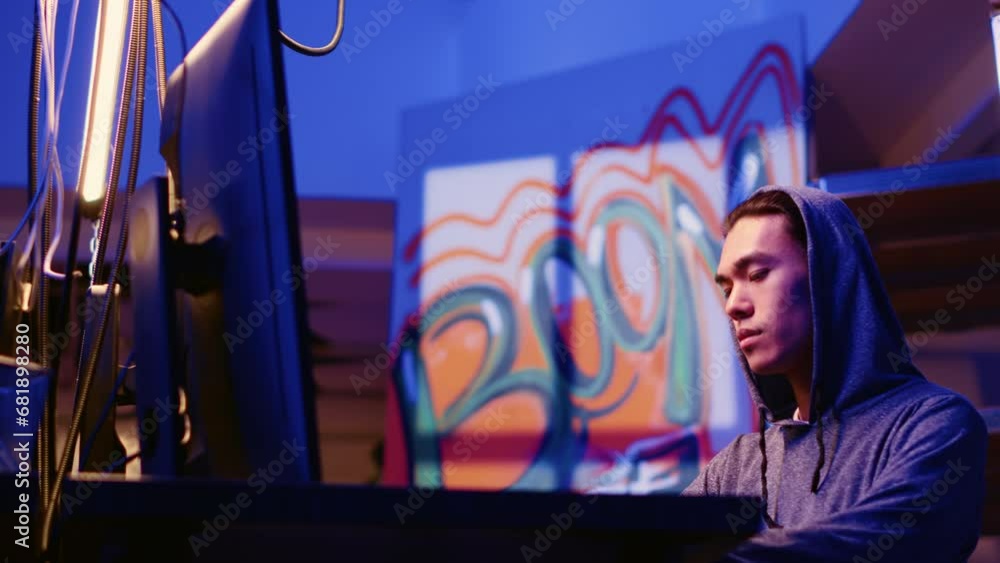 Hackers starting their day with coffee and music in headphones, ready ...