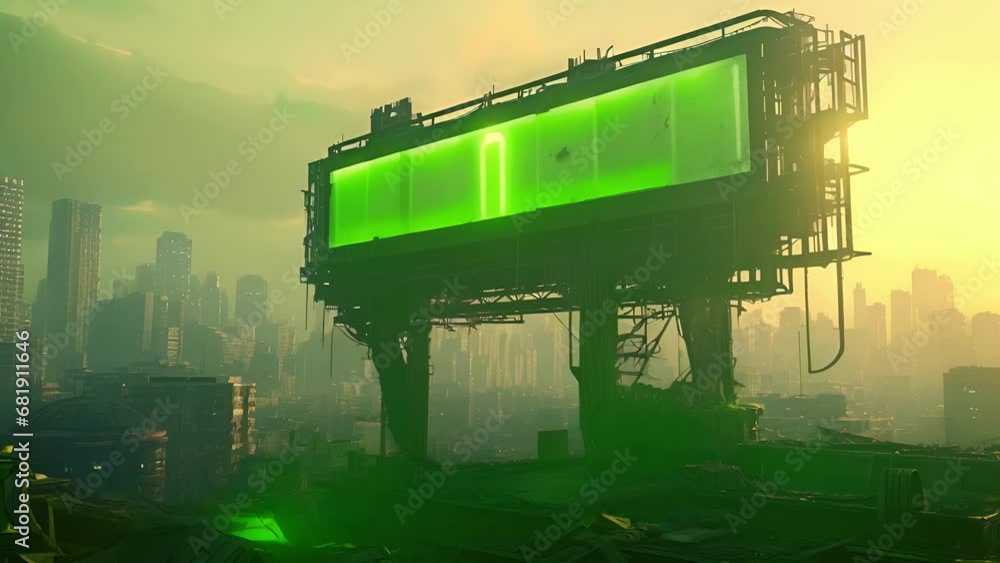 Wideo Stock: In a dystopian future, a worn and rusted greenscreen ...