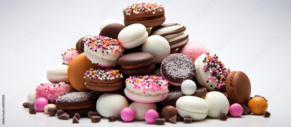 In the studio, a pile of milk chocolate buttons with sprinkles formed a ...