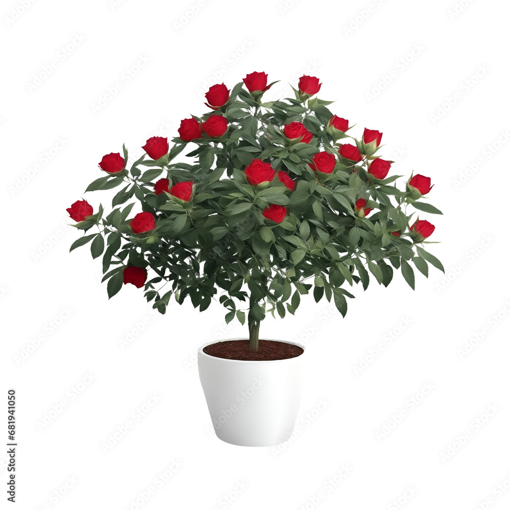 Eternal Elegance: Red Rose Tree in White Pot - Transparent Background ...