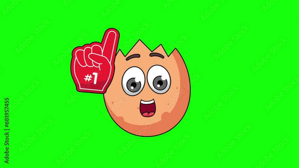 number 1 fan cracked egg cartoon emoticon, looping animation Stock ...