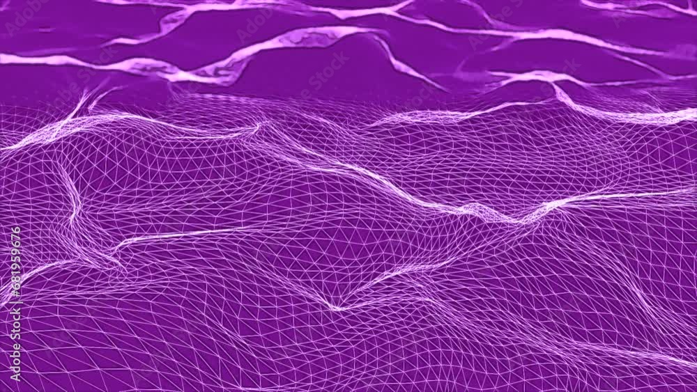 Cyberspace with hills and grid. Animation. 3D space with cyber relief ...