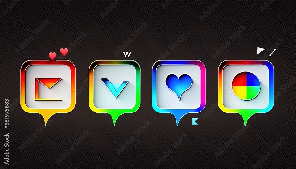 Rainbow comment share icons social network slide design pictogram ...