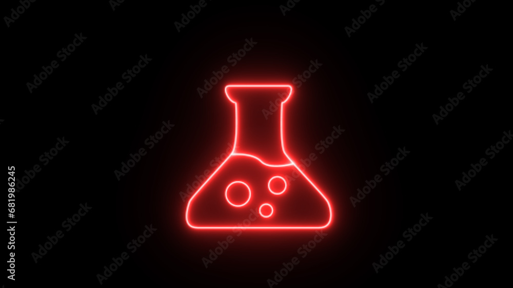 Neon glowing beaker sign. Test tube glowing sign. Glowing neon lab sign ...