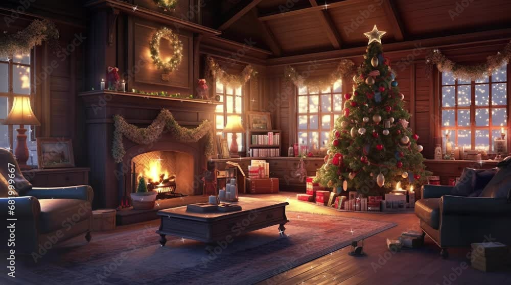Yuletide Glow: Warm Winter Night by the Fireplace in 3D. Seamless ...