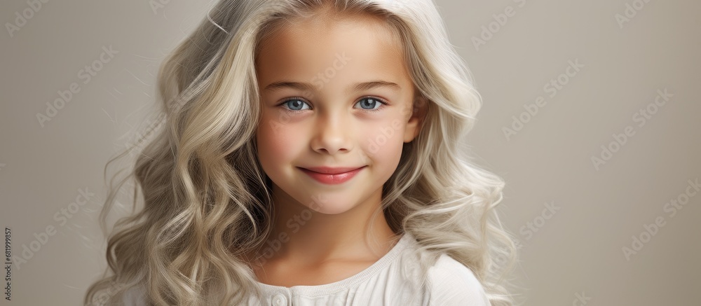 In her portrait, a cute little girl with adorable blue eyes and a ...