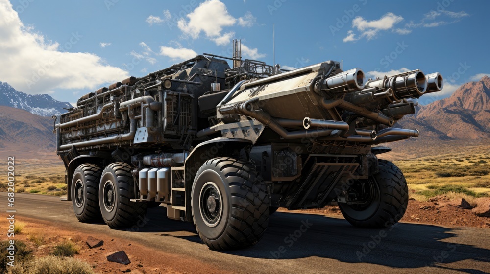 Military heavy armored armed SUV infantry fighting vehicle in battle on ...