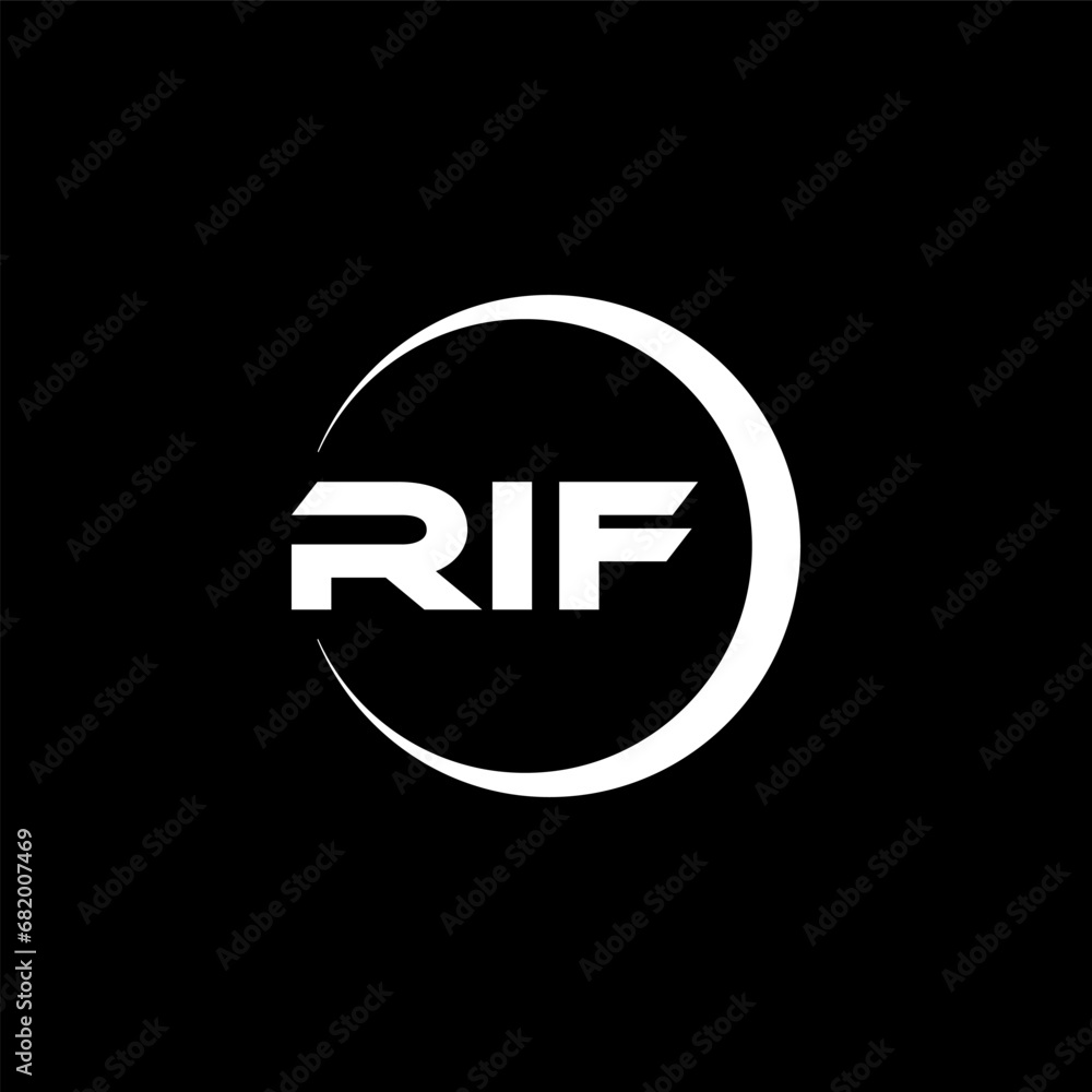 RIF letter logo design with black background in illustrator, cube logo ...