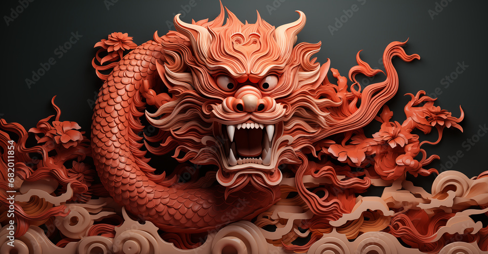Chinese dragon wood carving decoration element for Years of the Wood ...