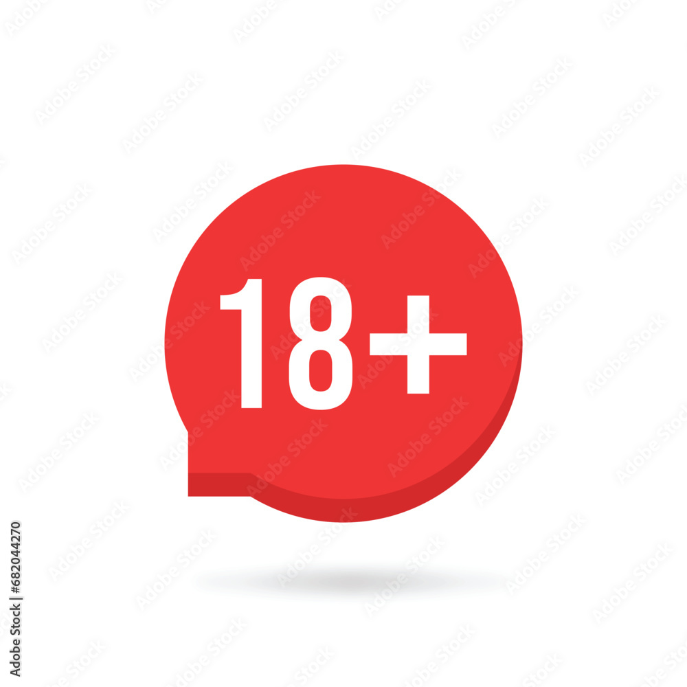 red speech bubble like 18 plus. concept of ui emblem, unusual ban ...