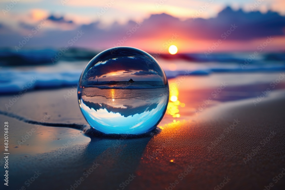 blue bubble on sand with sun light flare background. Blue Monday ...