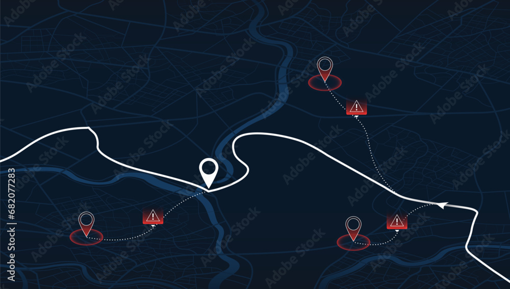 Map of the route with data on the distance, turns of the route. Blocked ...