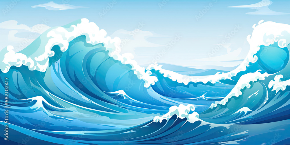 Cartoon anime ocean waves illustration graphic resource sea blue waters ...