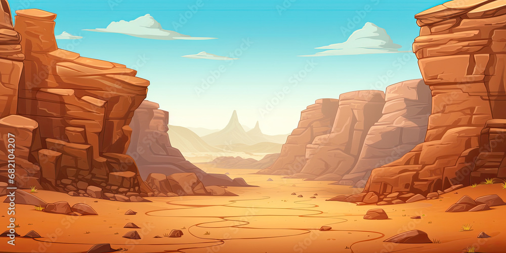 Canyon valley background illustration cartoon anime style wide desert ...