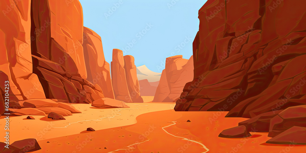 Canyon valley background illustration cartoon anime style wide desert ...