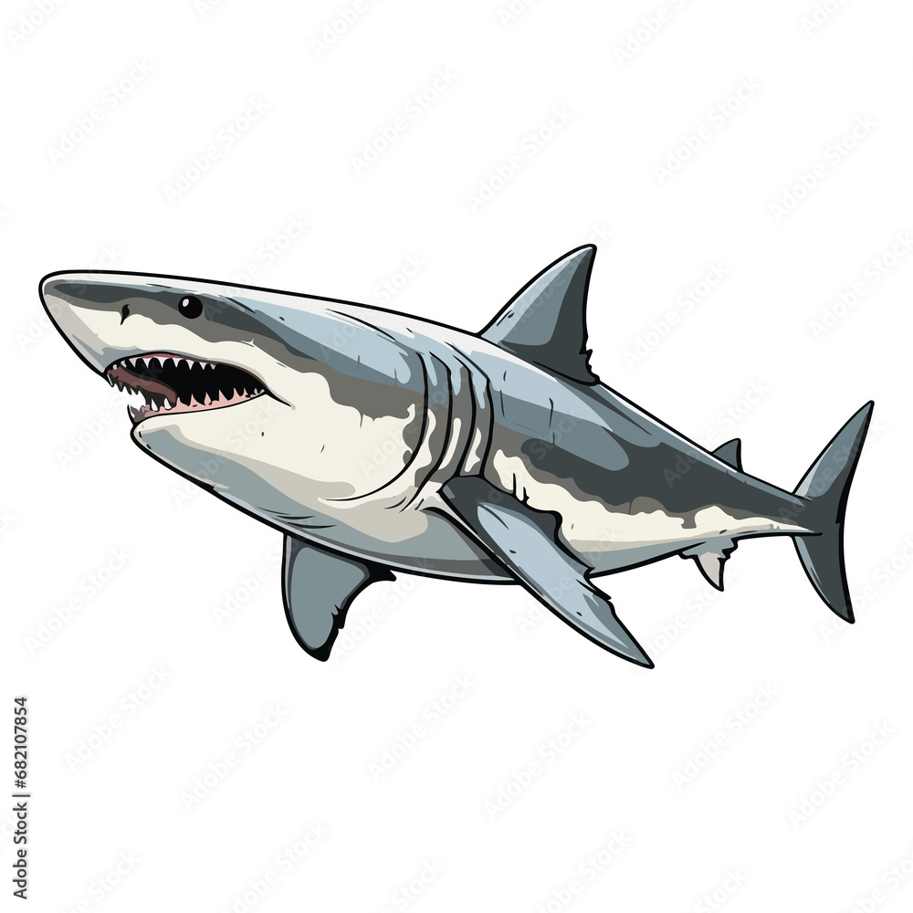 Megalodon animal in cartoon style on transparent background, Shark ...