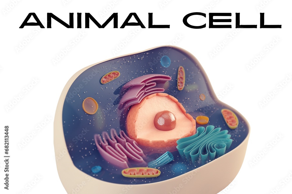 animal cell Vector illustration of Internal structure, 3d rendering ...
