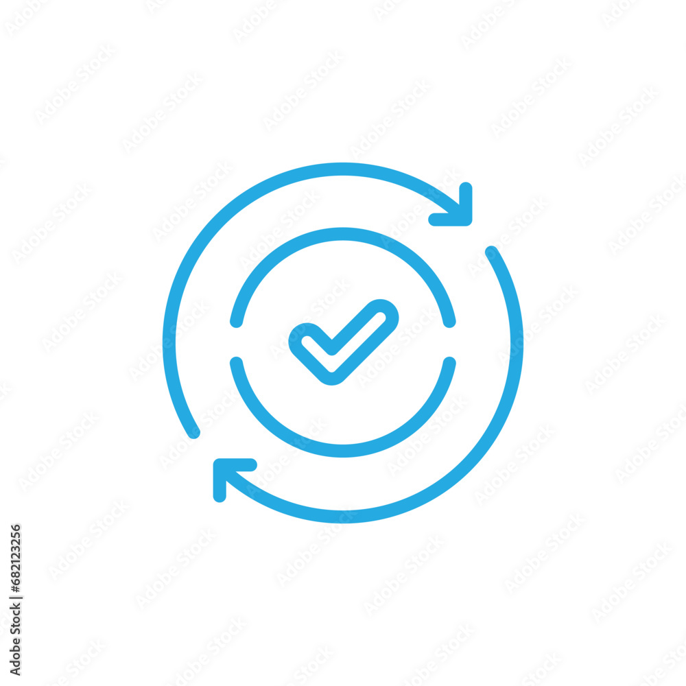 round convenient blue line art icon like easy pay or update. concept of ...