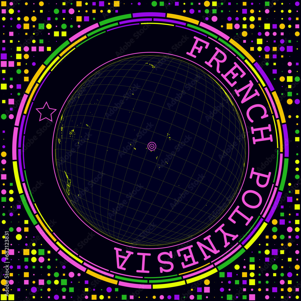 Futuristic French Polynesia on globe. Bright neon satelite view of the ...