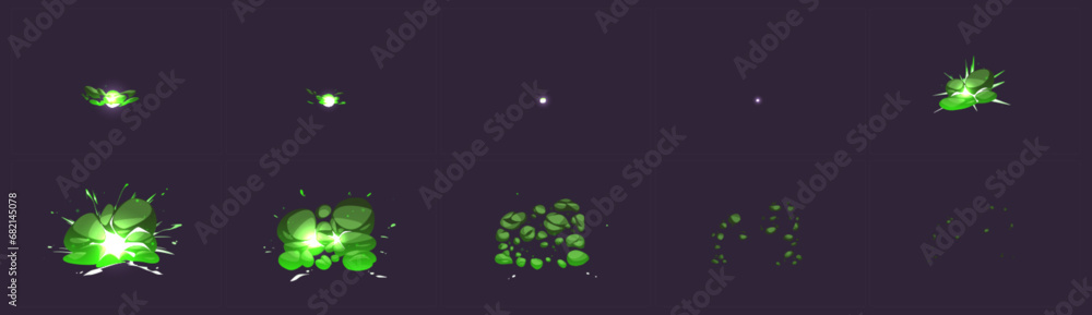 Green explosion animation sprite sheet isolated on black background ...
