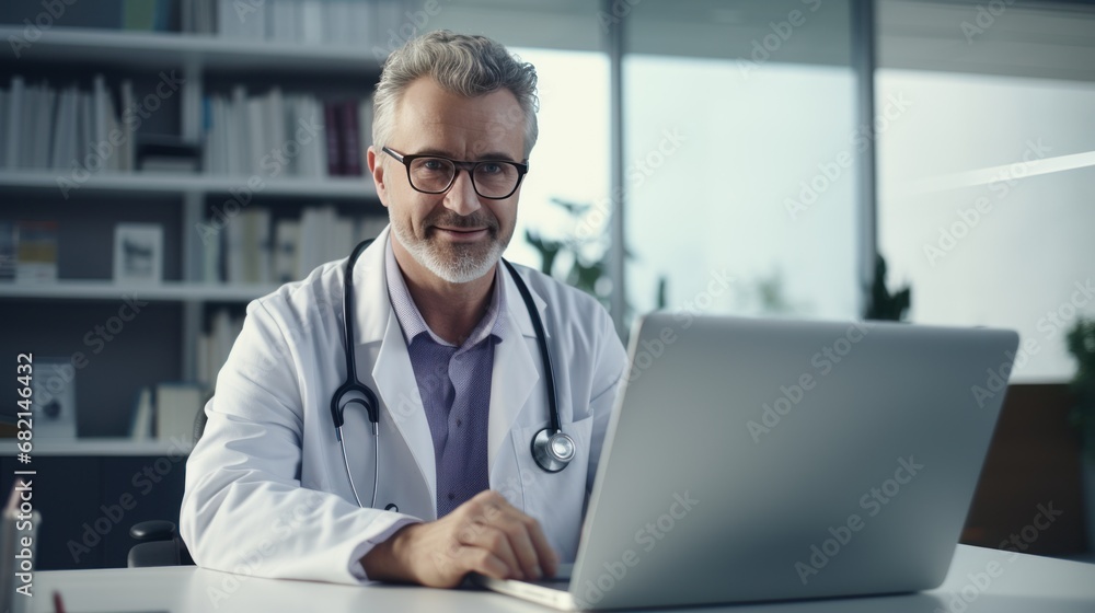 Doctor making video call using zoom meeting online app via laptop ...