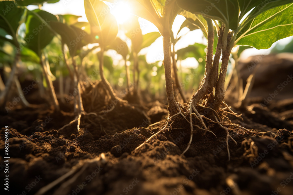 symbiotic relationship between plants and soil, where roots delve into ...