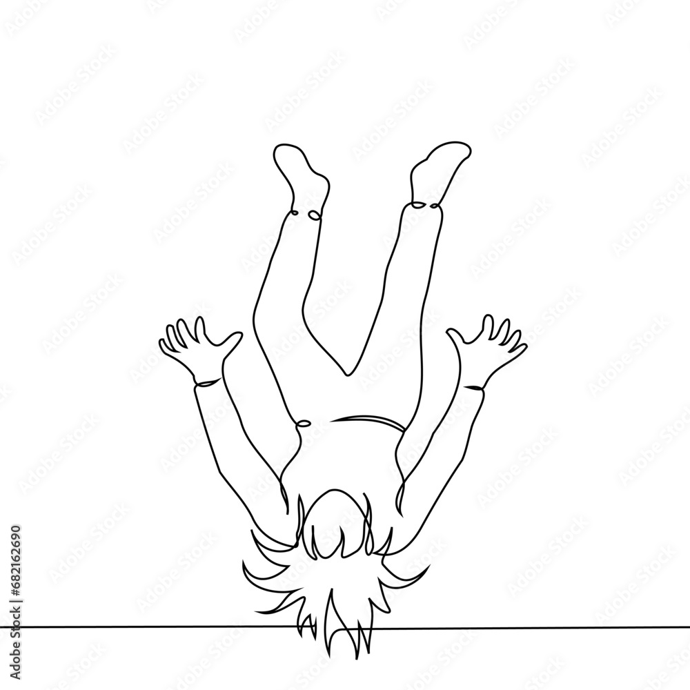 full length woman falls backwards - one line art vector. free fall ...