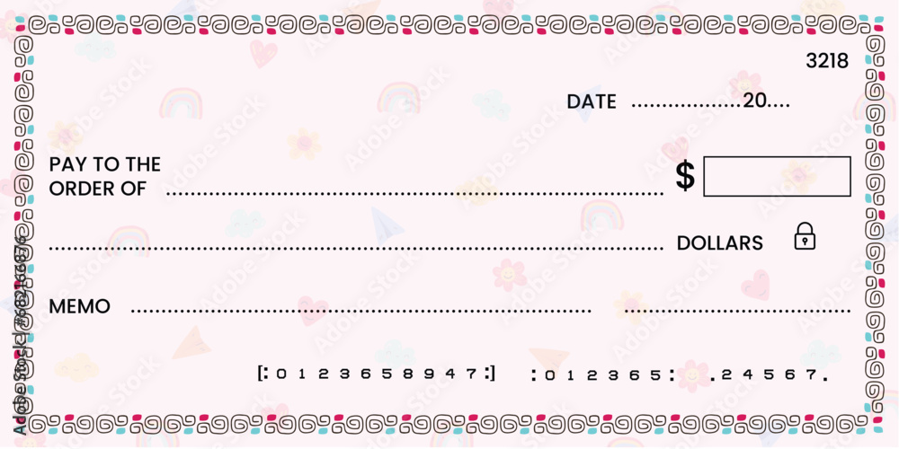 blank cheque Templates for Kids, chequebooks for kids, colorful border ...