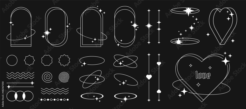 Y2k white frames and picture outline frames and borders with sparkles ...