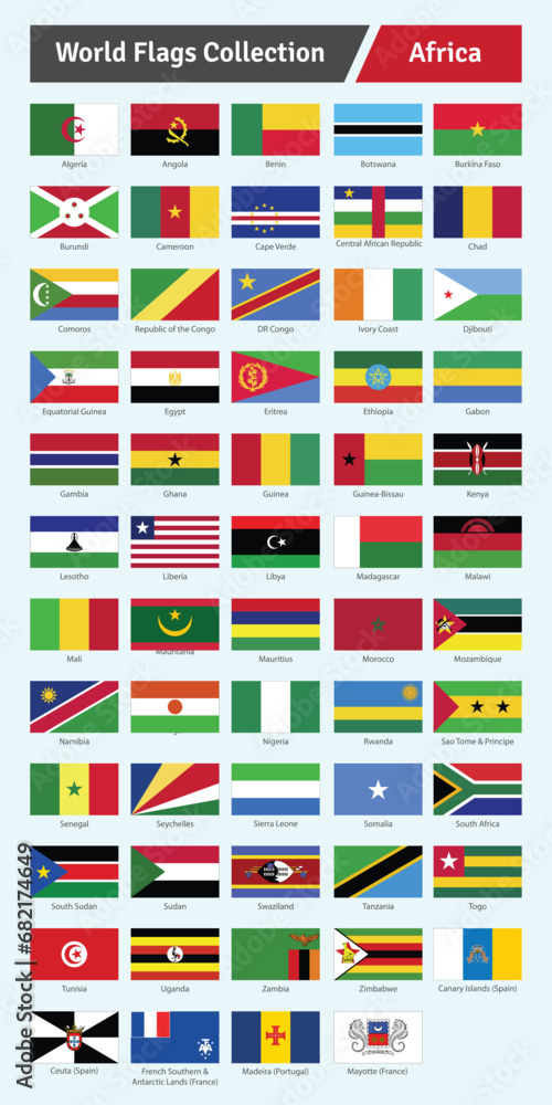 All Official African Country flags With Names Vector Set. Africa ...