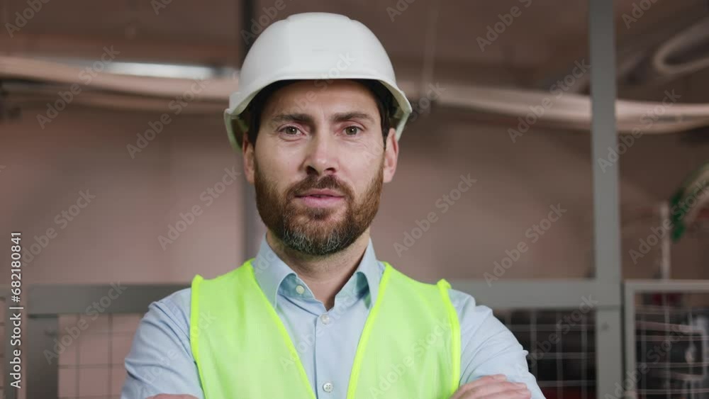 Portrait face male engineer technician standing in technical room of ...