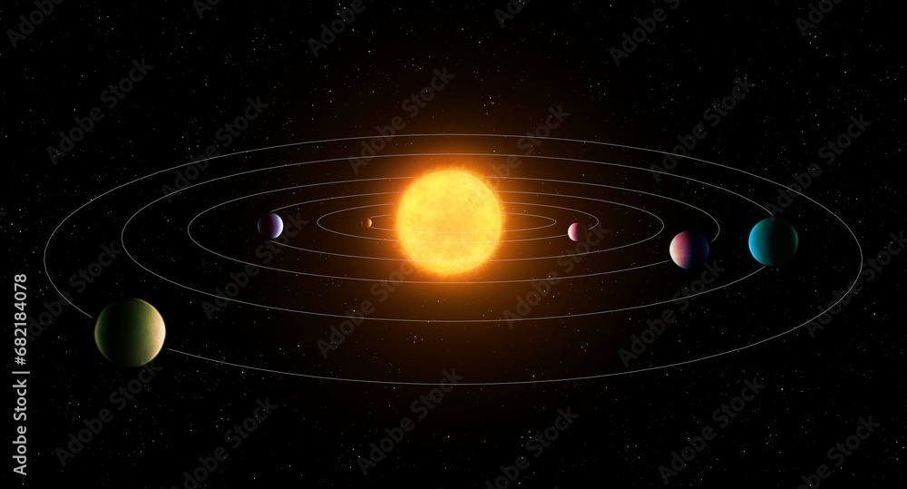 A star system with planets in orbit around the sun. Model of an ...