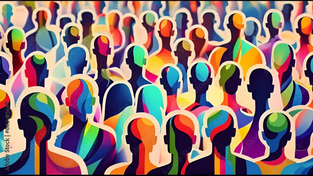 Colorful abstract representation of a crowd of people. The individuals ...