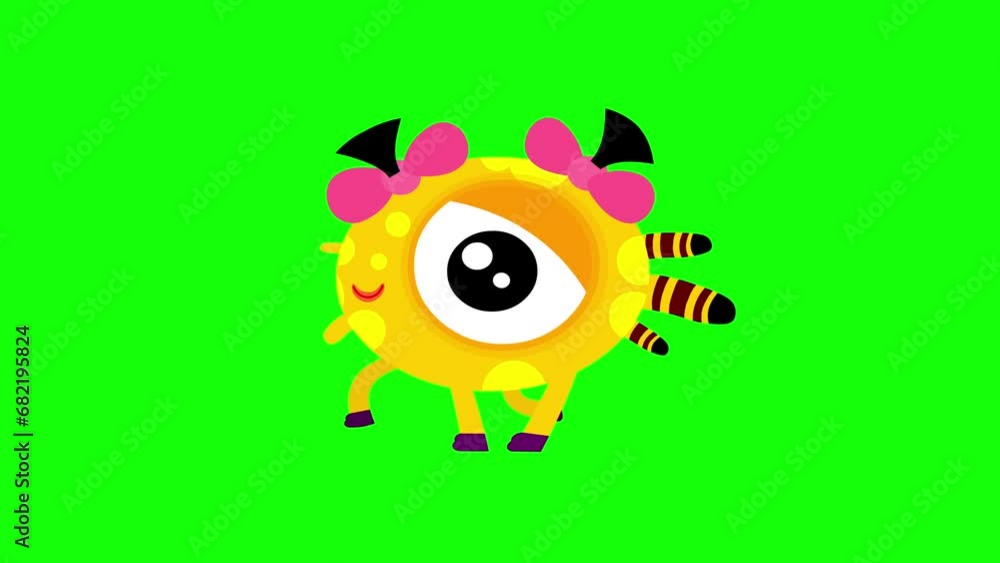 Cartoon monster babe girl walking loop greenbox. Additional start, stop ...